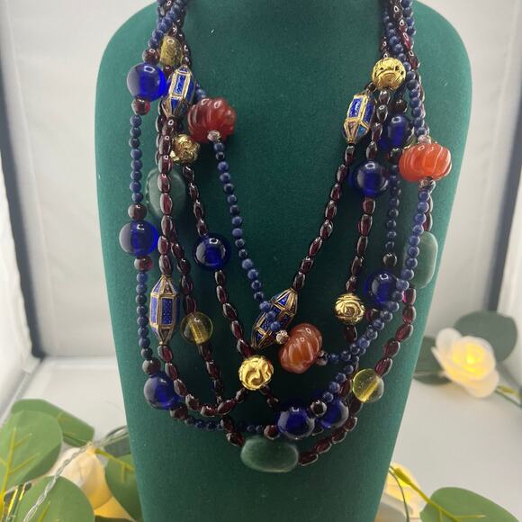 Jewelry | Alice Kuo Natural Stone Cloisonn 5 Strand Bead Necklace ...